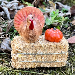 Miniature Turkey on Hay Bale With or Without Pumpkin- Your Choice ...