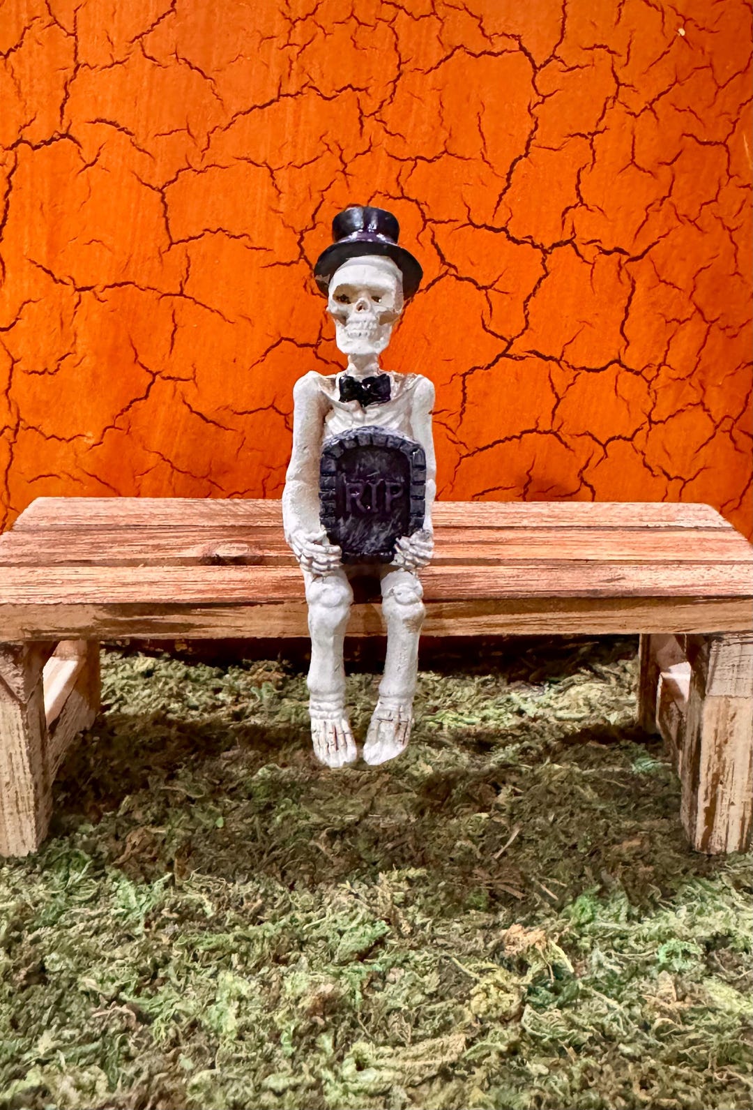 Miniature Sitting Skeleton Holding Tombstone - Halloween Decor ...