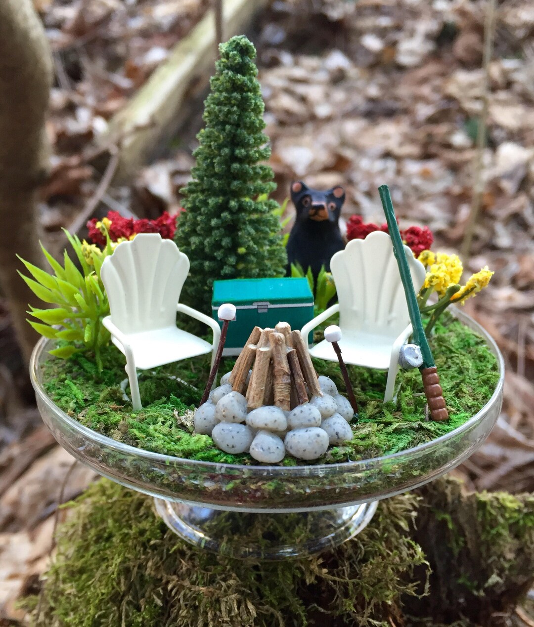 Miniature Dome Camping Scene With Bear - the Great Outdoors - Glass ...