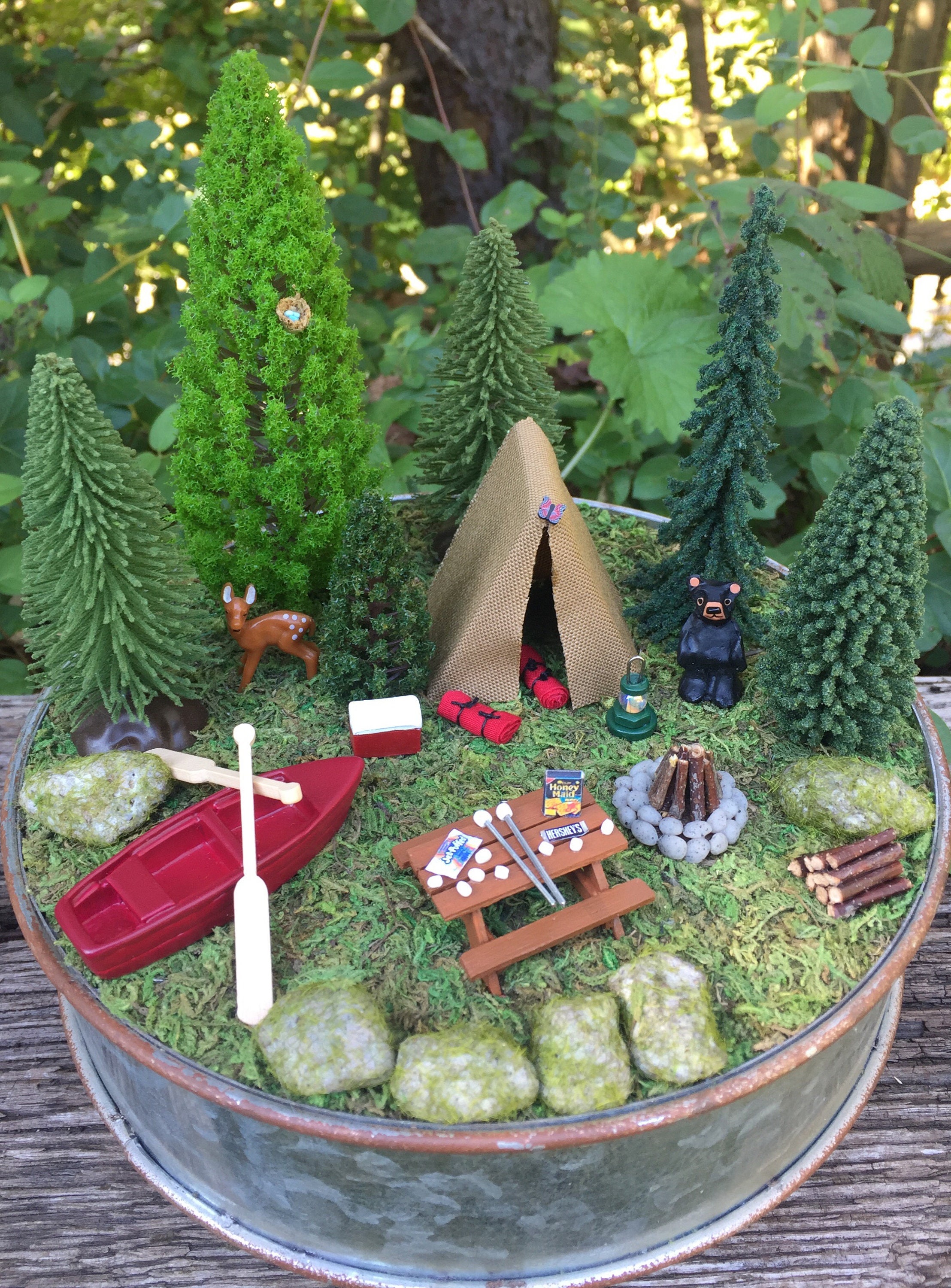 Miniature Camping Scene With Canoe Tent Deer And Bear Enjoy | Etsy