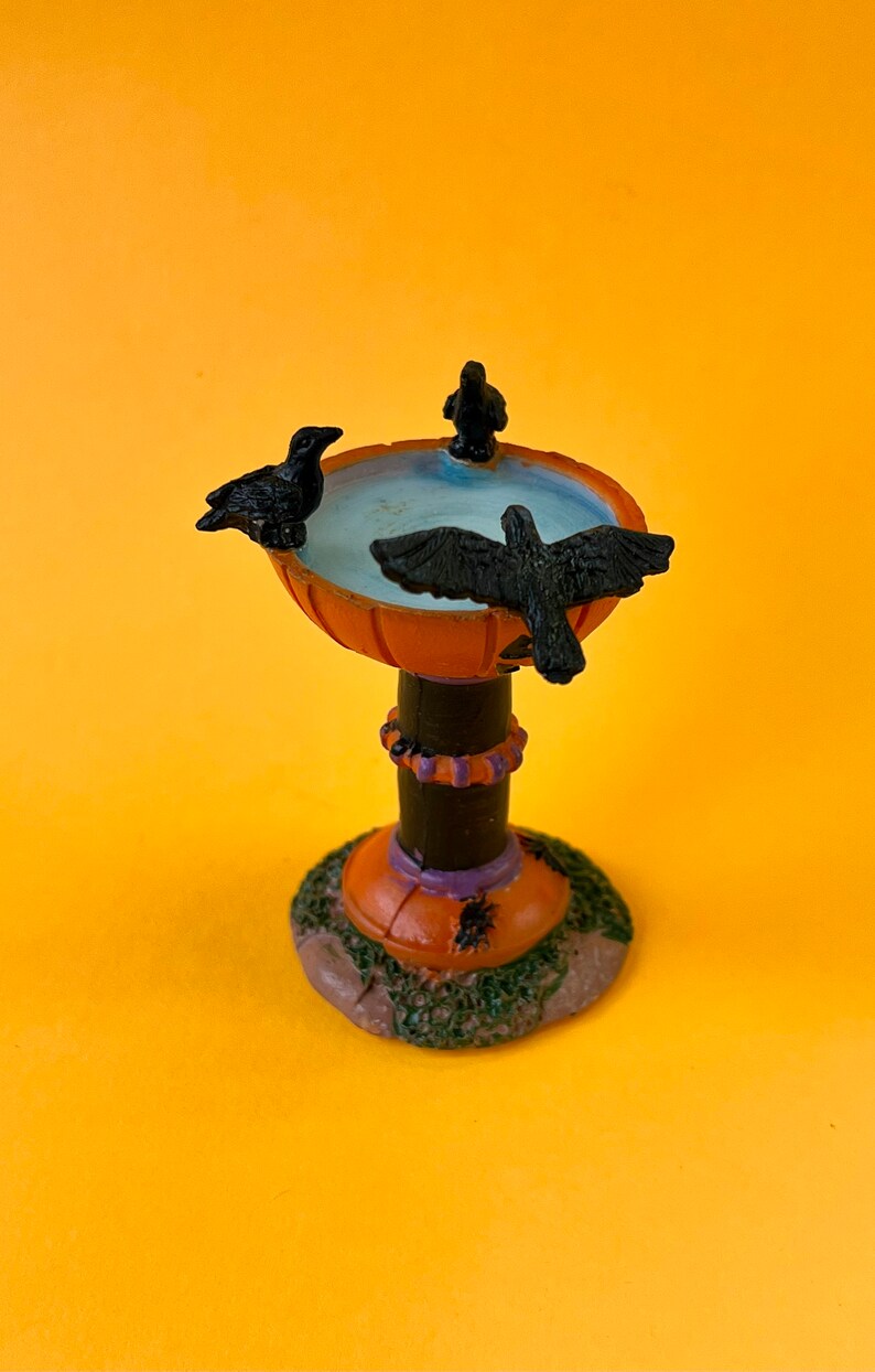 Miniature Pumpkin Bird Bath With Crows Halloween Miniatures - Etsy