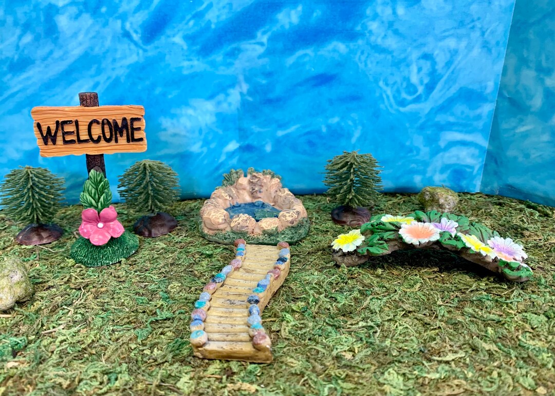 Miniature Welcome Sign Flower Bridge Walkway Pond - Your Choice - Fairy ...