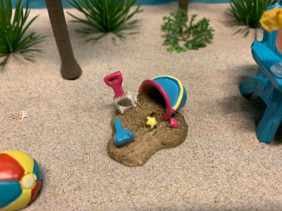 Miniature Beach Bucket With Shovels and Sand -beach Miniatures -beach ...
