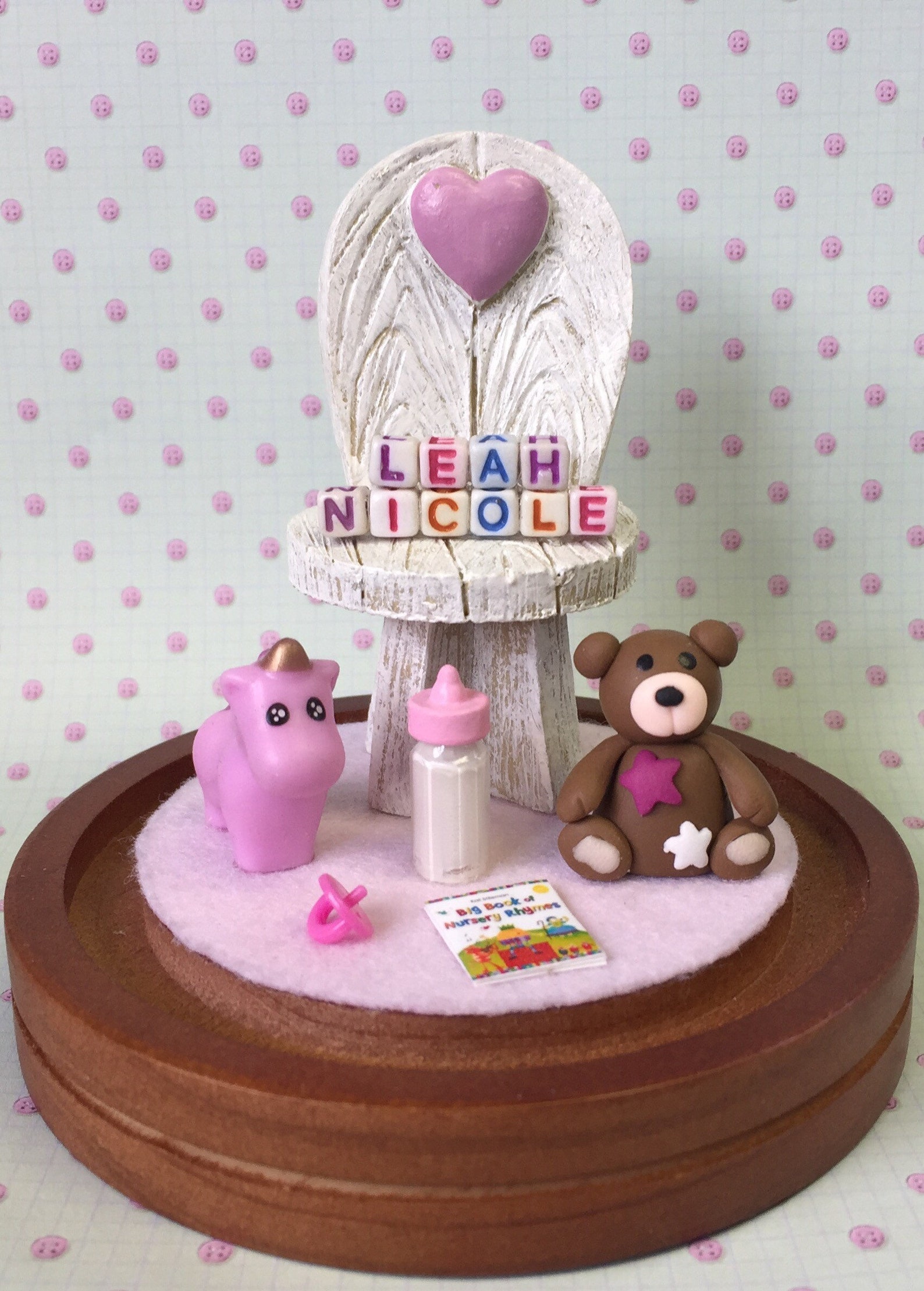 Miniature Baby Girl Dome- Includes Glass Dome and Wood Base ...