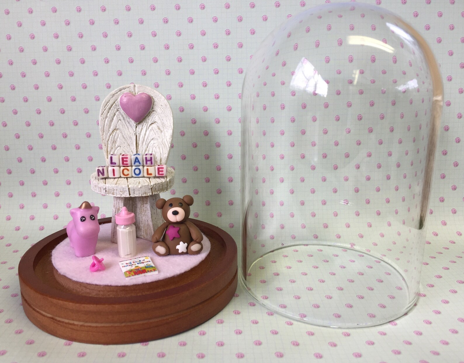 Miniature Baby Girl Dome- Includes Glass Dome and Wood Base ...