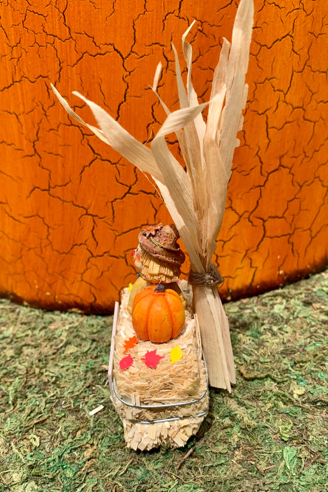 Miniature Scarecrow With Cornstalks Pumpkin Fall Sign Your | Etsy