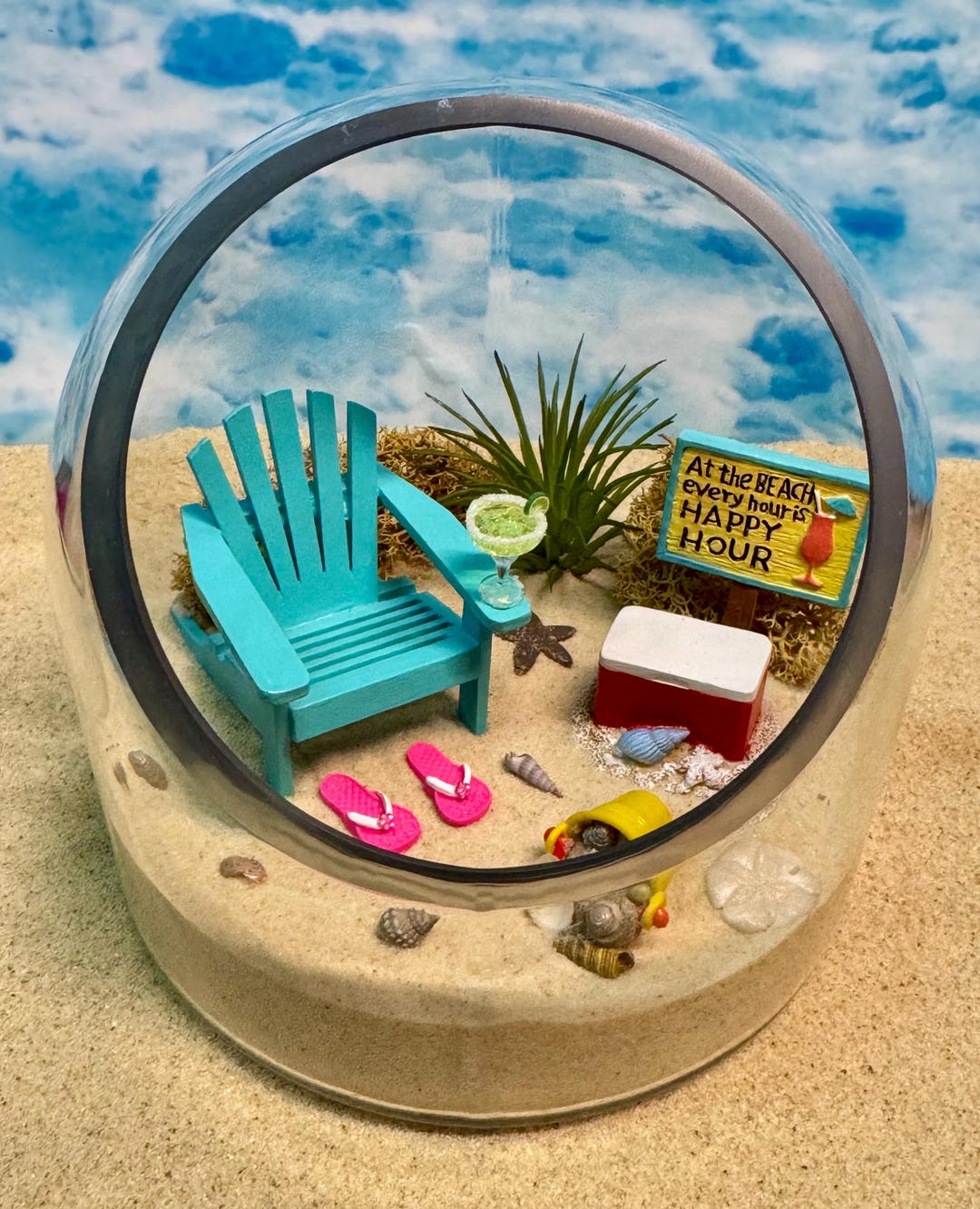 Miniature Beach Scene in Glass Terrarium - Happy Hour - Beach ...