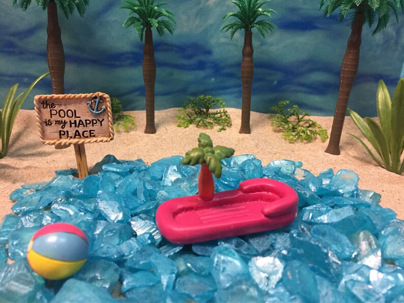 Miniature Pool Raft With Palm Tree Miniature Beach Beach | Etsy