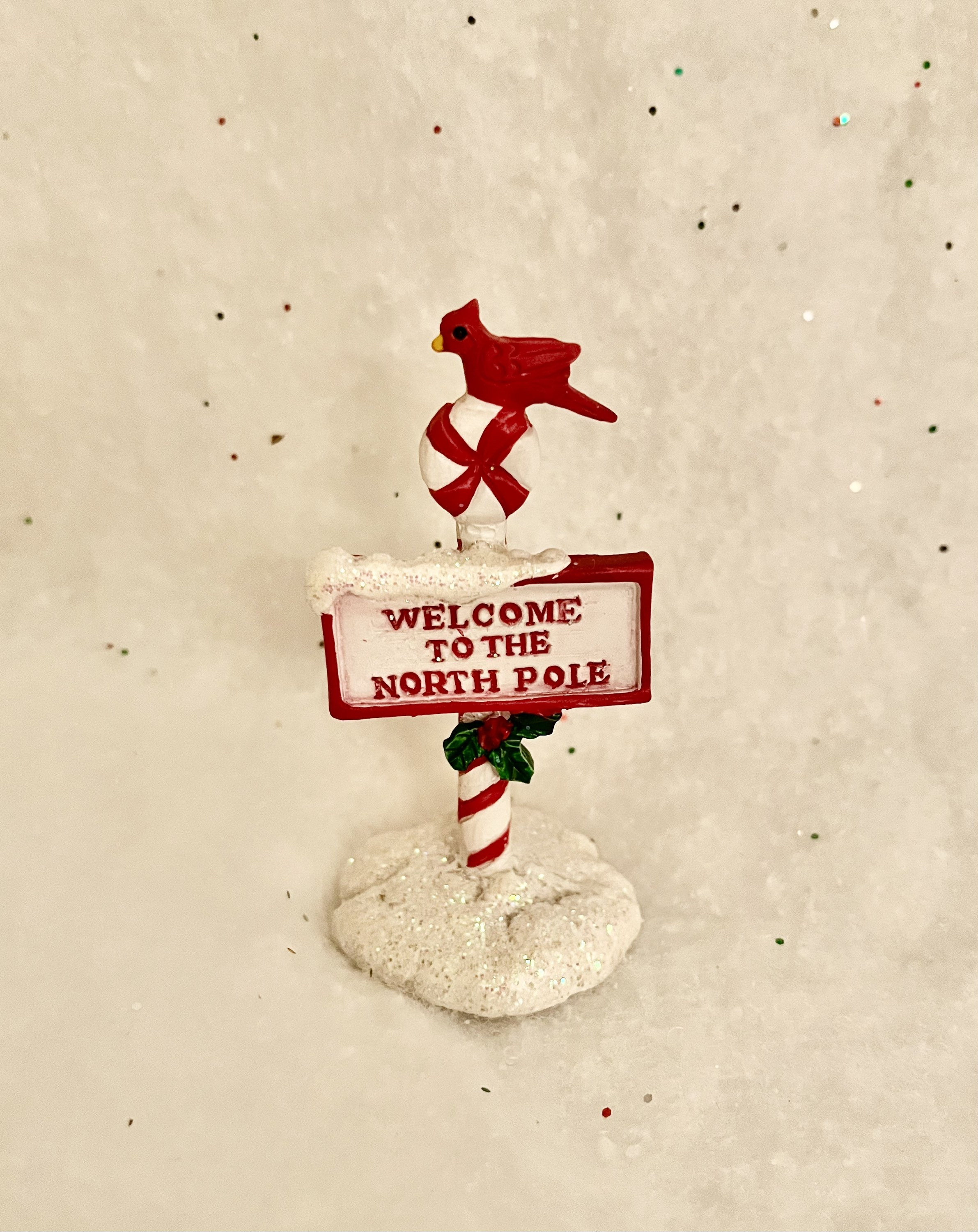 Miniature Peppermint Sign With Cardinal - Christmas Miniatures ...