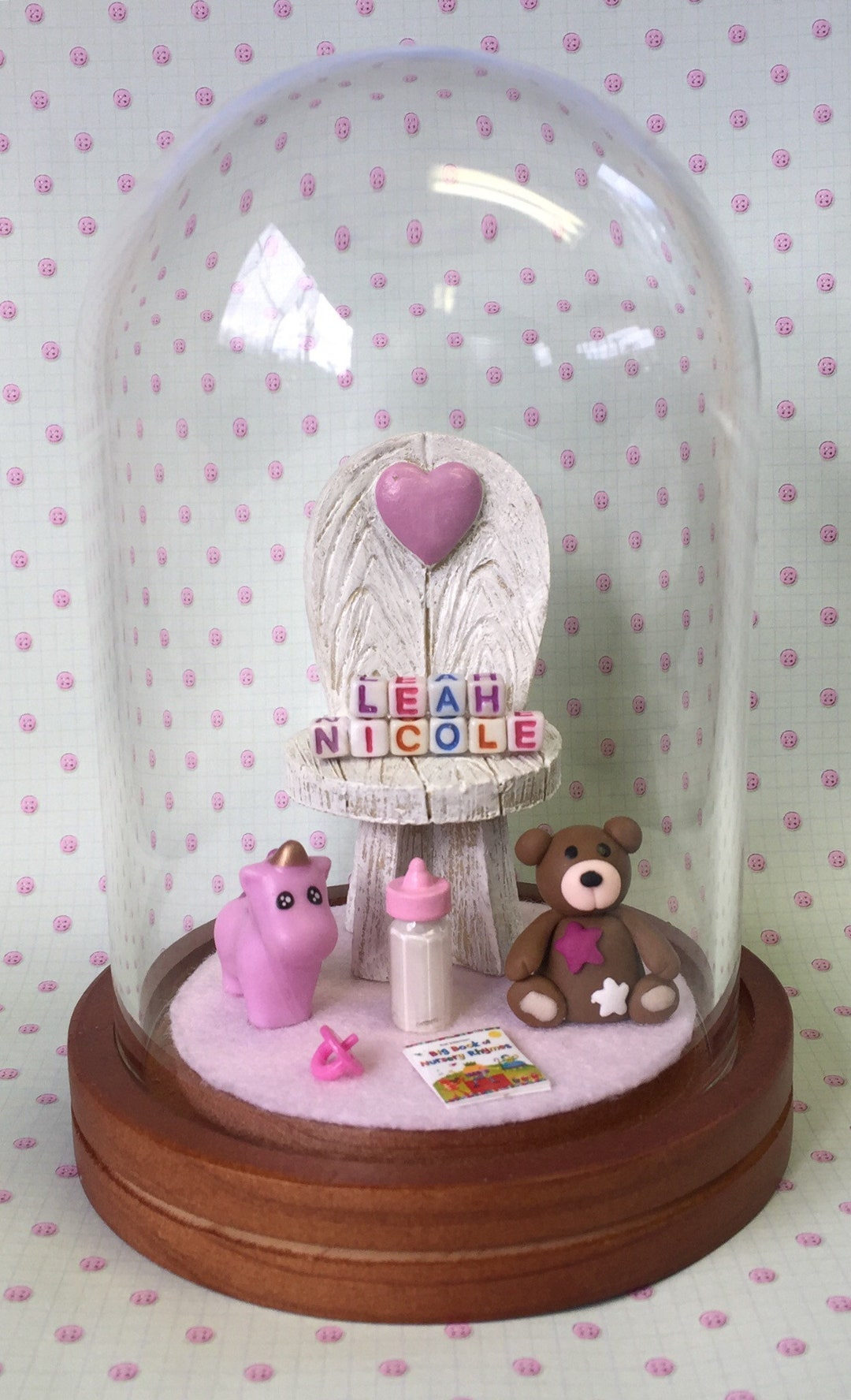 Miniature Baby Girl Dome- Includes Glass Dome and Wood Base ...