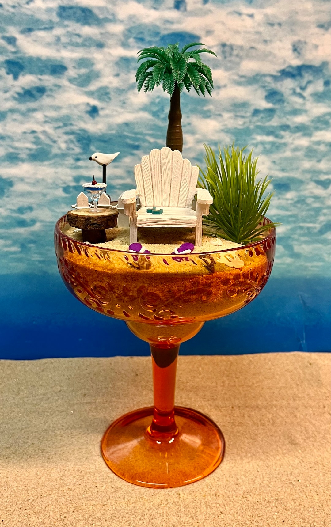 Miniature Beach Scene in Margarita Glass -ocean View -beach Miniatures ...