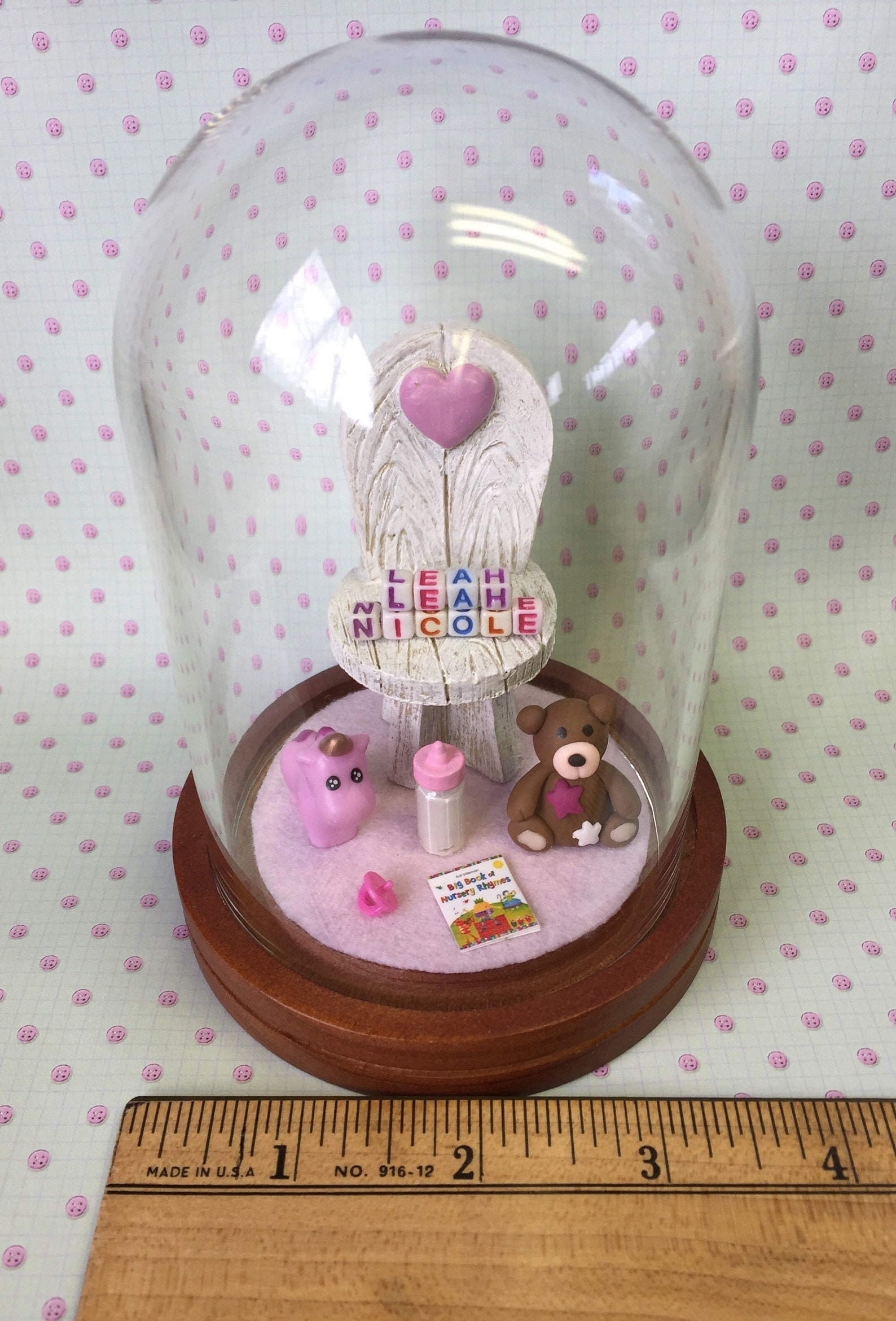 Miniature Baby Girl Dome- Includes Glass Dome and Wood Base ...