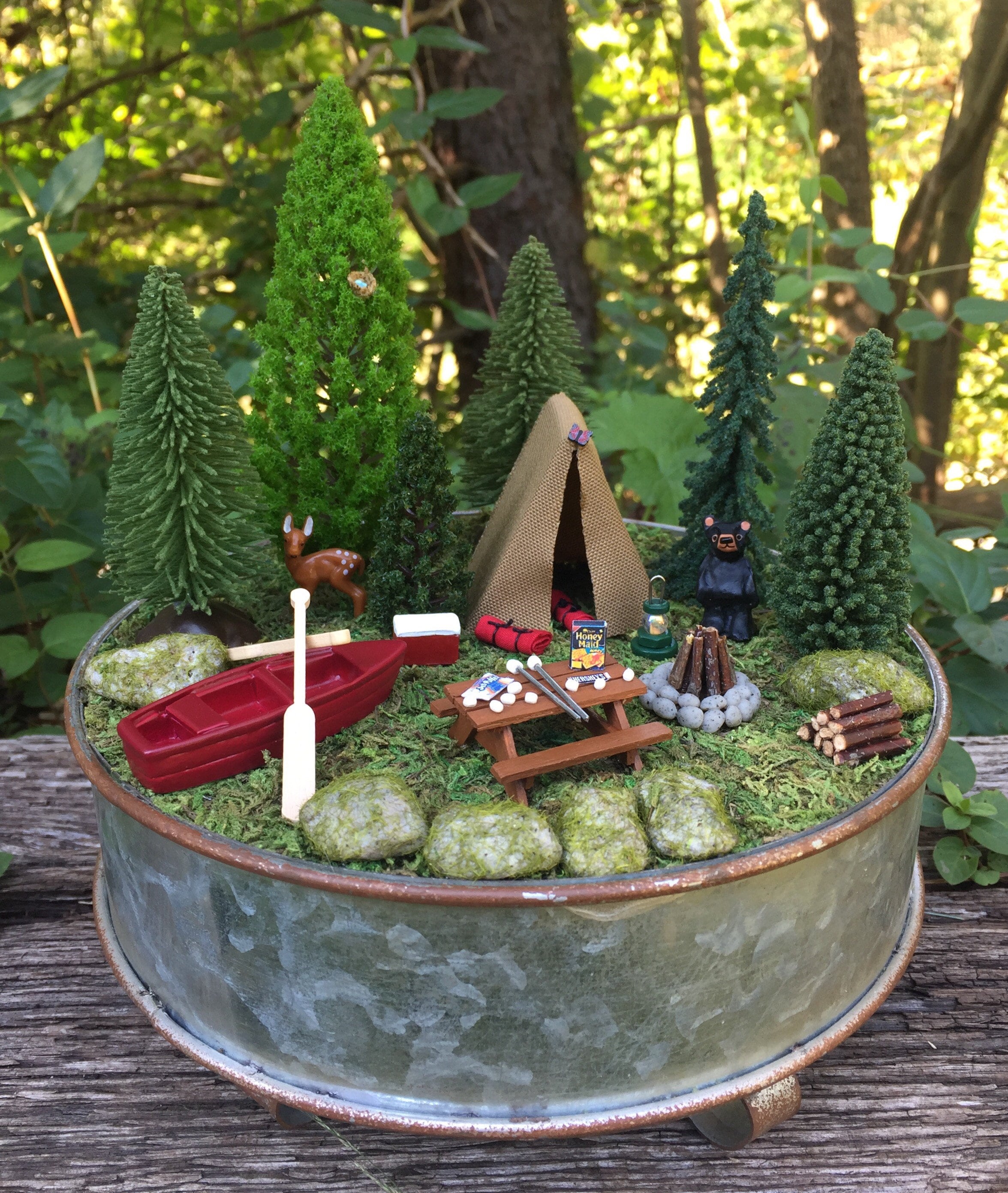 Miniature Camping Scene With Canoe Tent Deer And Bear Enjoy | Etsy