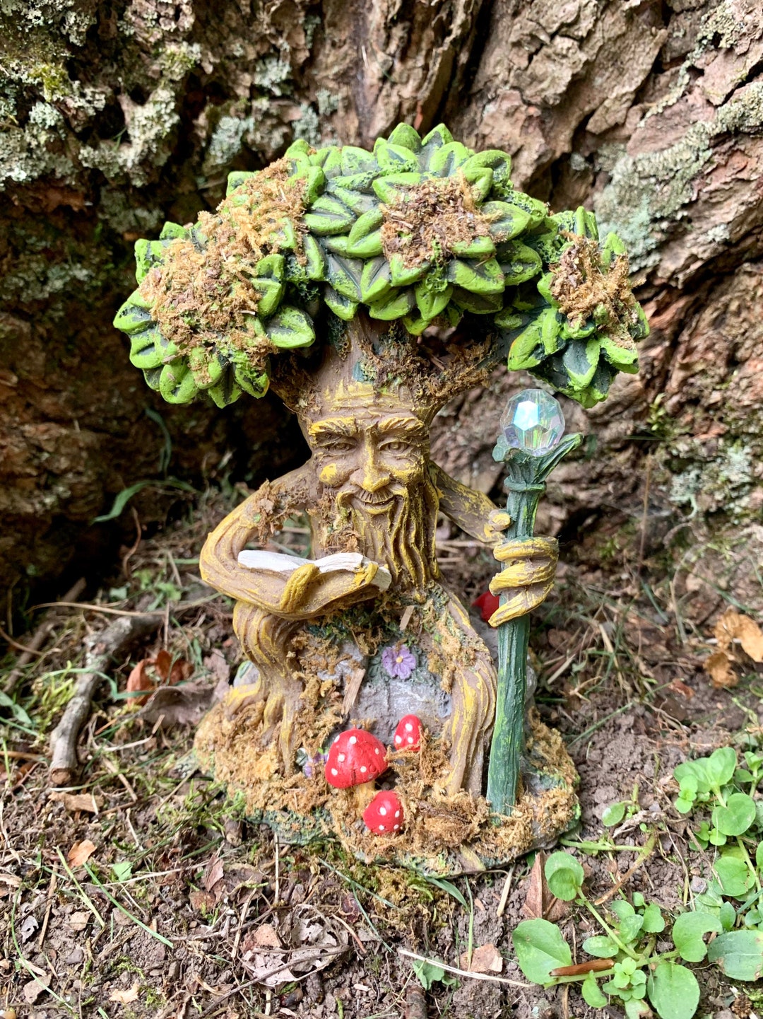 Miniature Tree With Face and Crystal Ball -fairy Garden -miniature ...