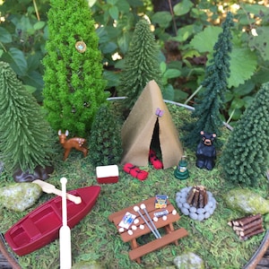 Miniature Camping Scene With Canoe Tent Deer And Bear Enjoy | Etsy