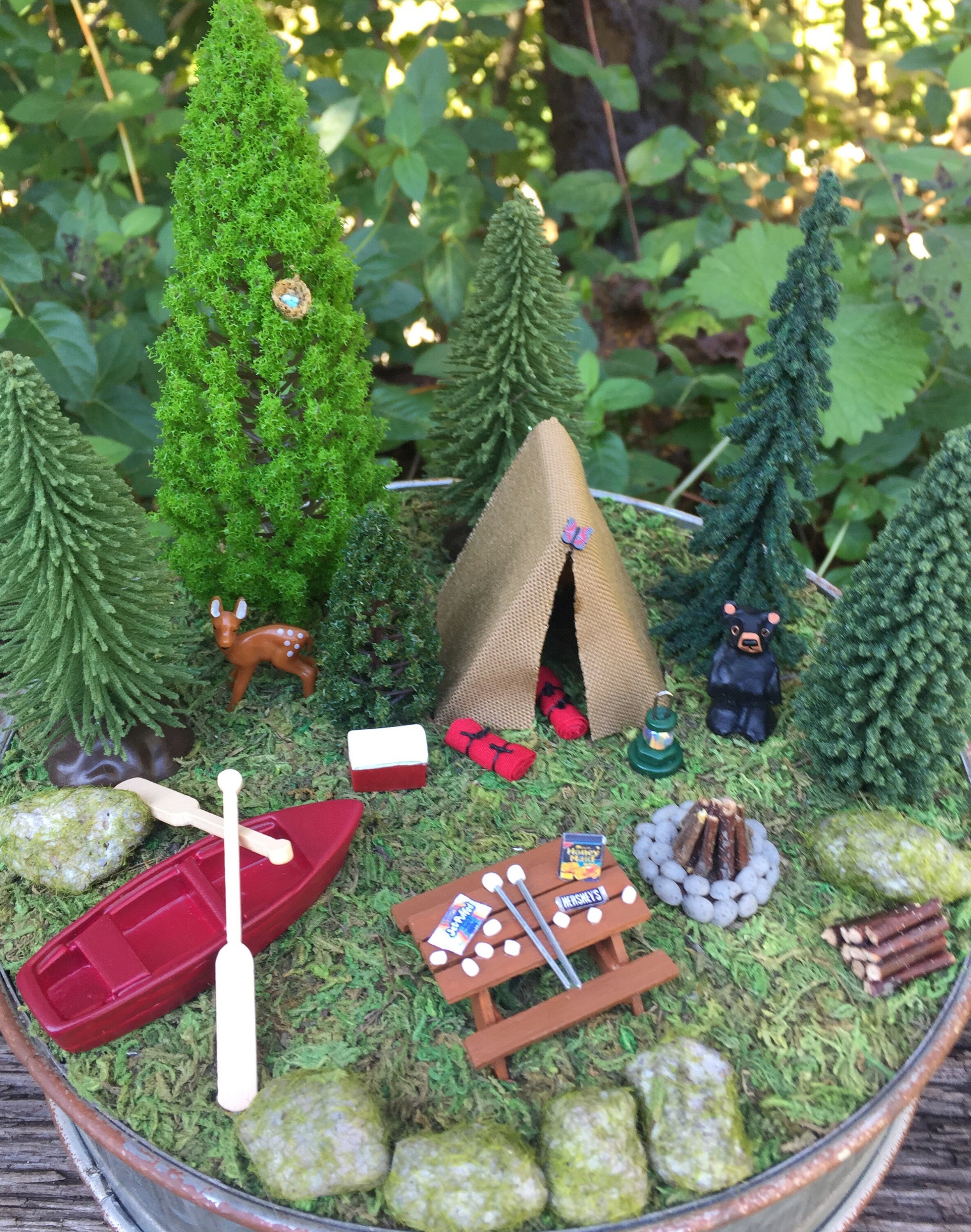 Miniature Camping Scene With Canoe Tent Deer And Bear Enjoy | Etsy