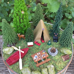 Miniature Camping Scene With Canoe Tent Deer And Bear Enjoy | Etsy