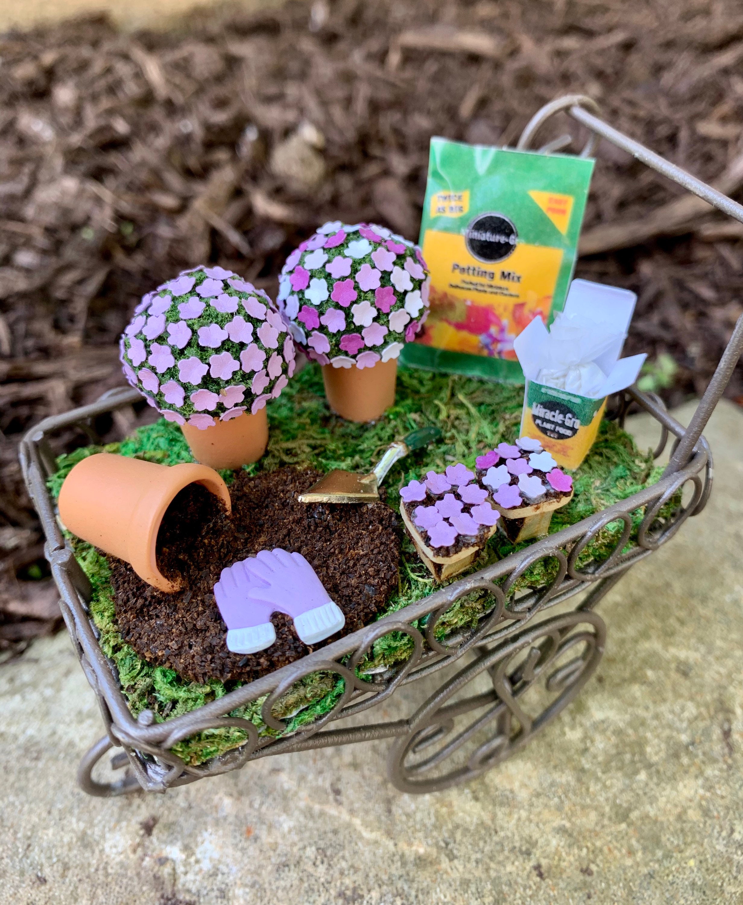 Miniature Dollhouse Rustic Potting Cart With Yellow and Red | Etsy
