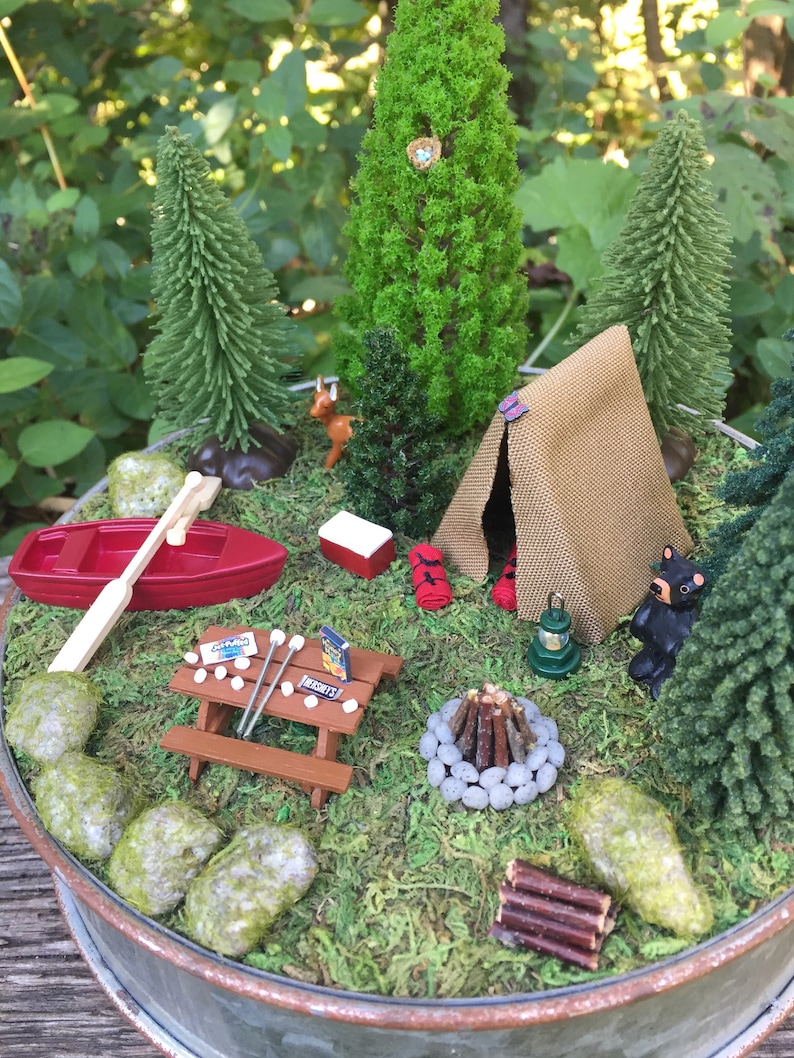 Miniature Camping Scene With Canoe Tent Deer and Bear enjoy - Etsy