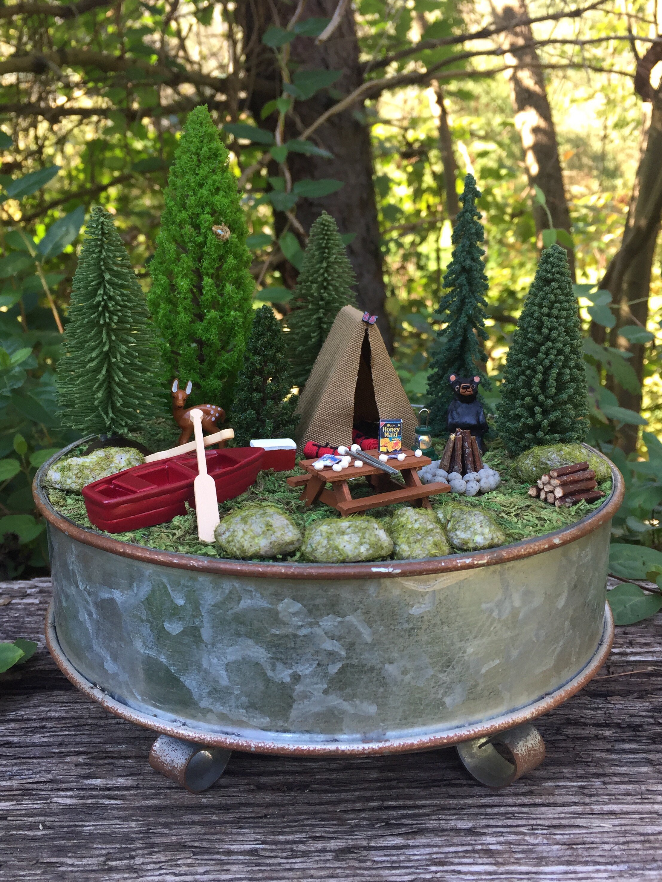 Miniature Camping Scene With Canoe Tent Deer And Bear Enjoy | Etsy