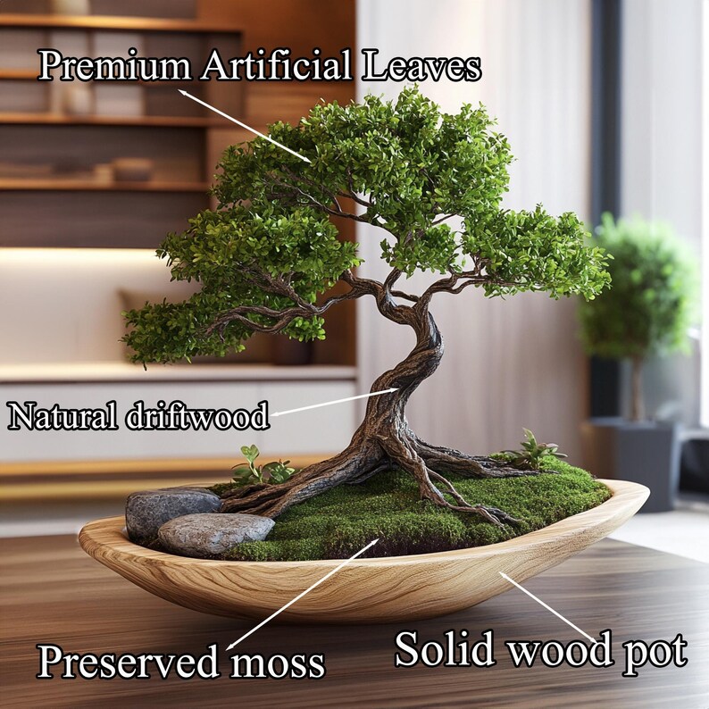 Custom Driftwood Bonsai Moss Marimo Artificial Plants Handmade ...