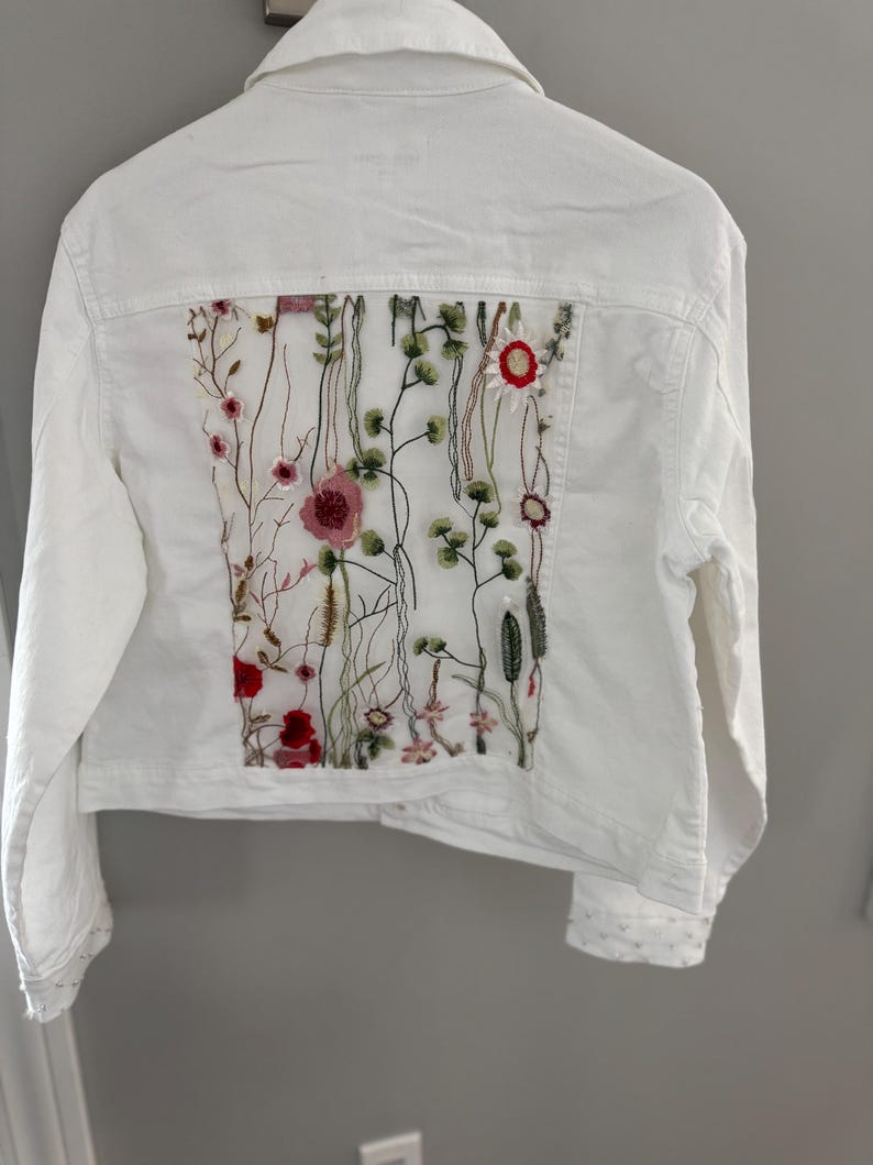 White Appliqué Jean Jacket - Etsy