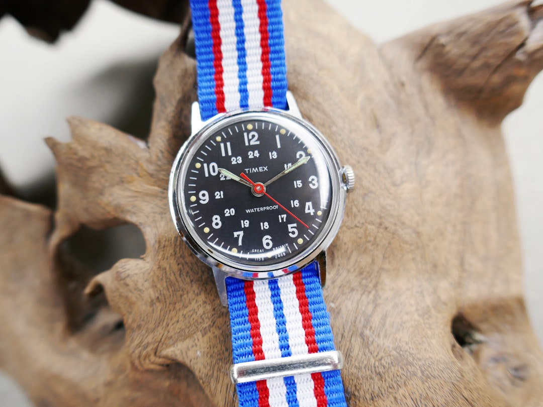 Timex Sprite Military Style Black Dial Watch 1968 Manual Wind Movement ...