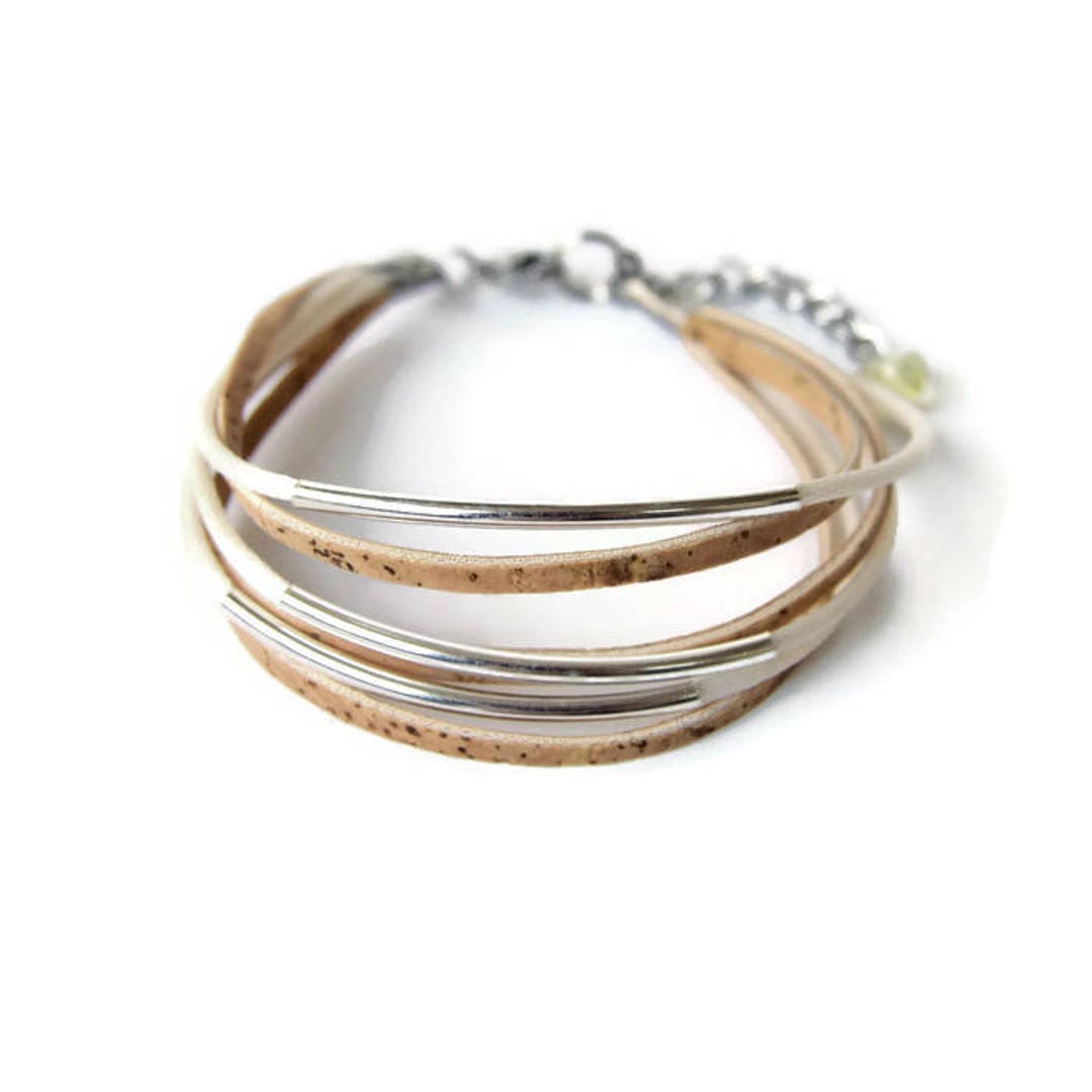Bracelet of Cork, Natural Cork, Colored Strands, Chestnut, Pastel ...