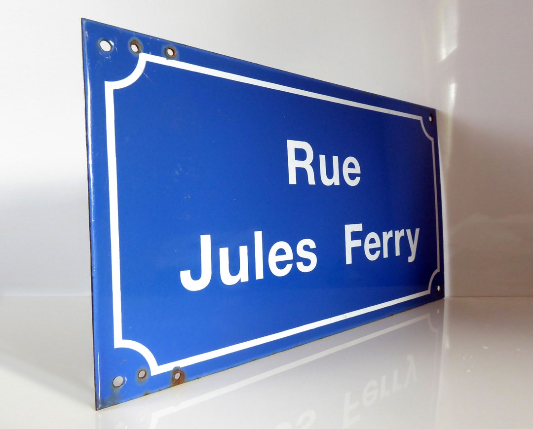 French Road Sign | Vintage Blue Enamel Street Sign | Rue Jules Ferry ...