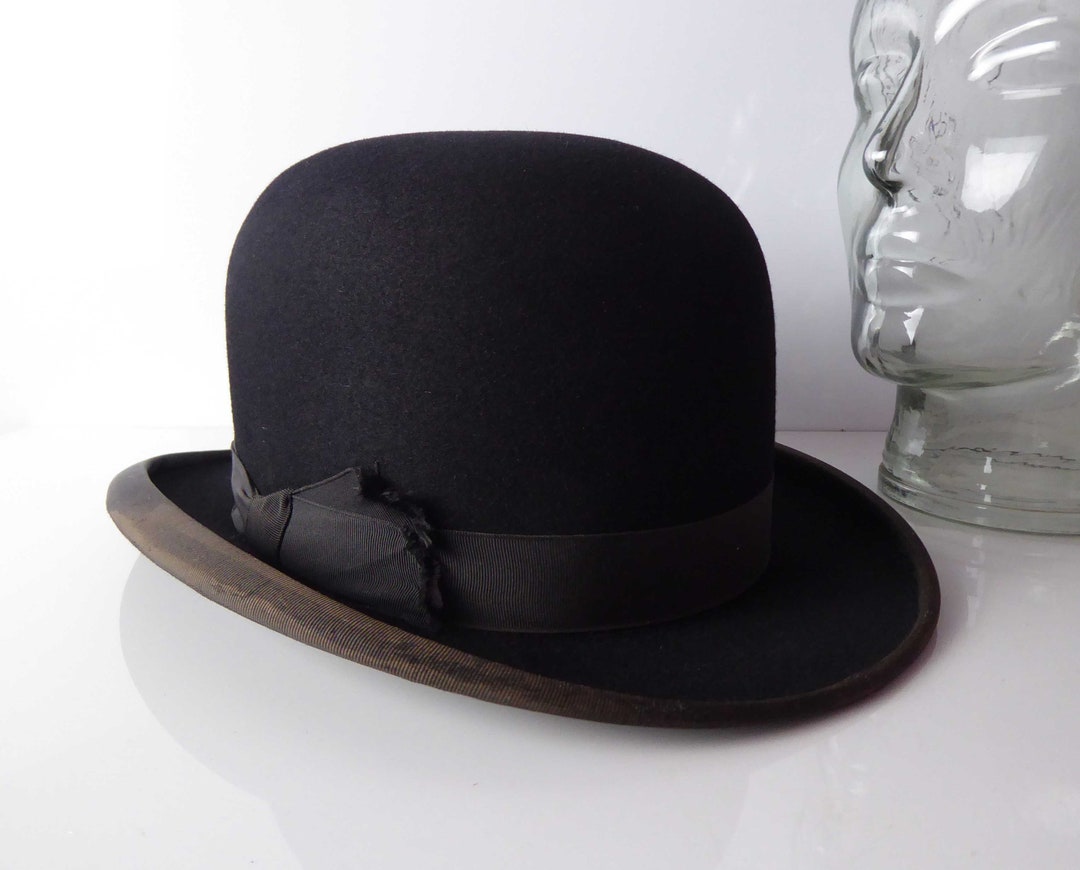 Vintage Black Bowler Hat Billycock or Bob Hat Derby Hat Steampunk Style ...