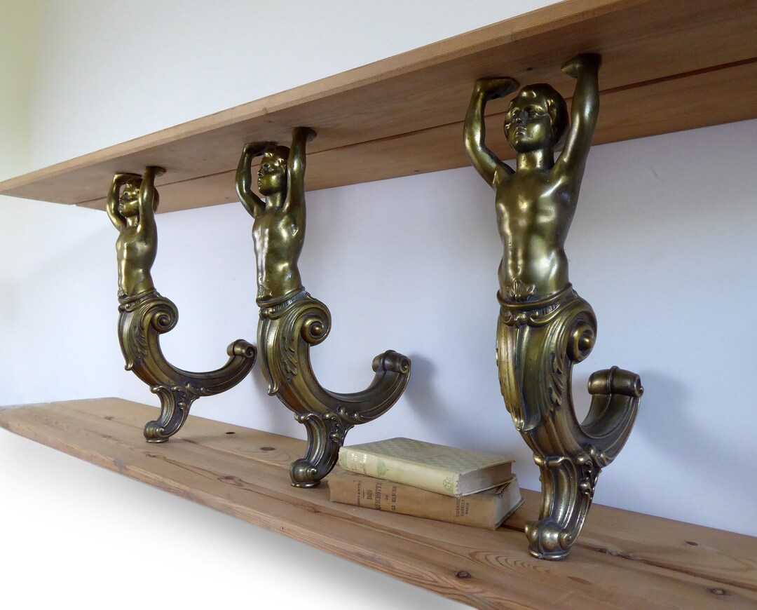 Large Shelf Supports | Architectural Salvage | Set of 3 Brass Figurine ...