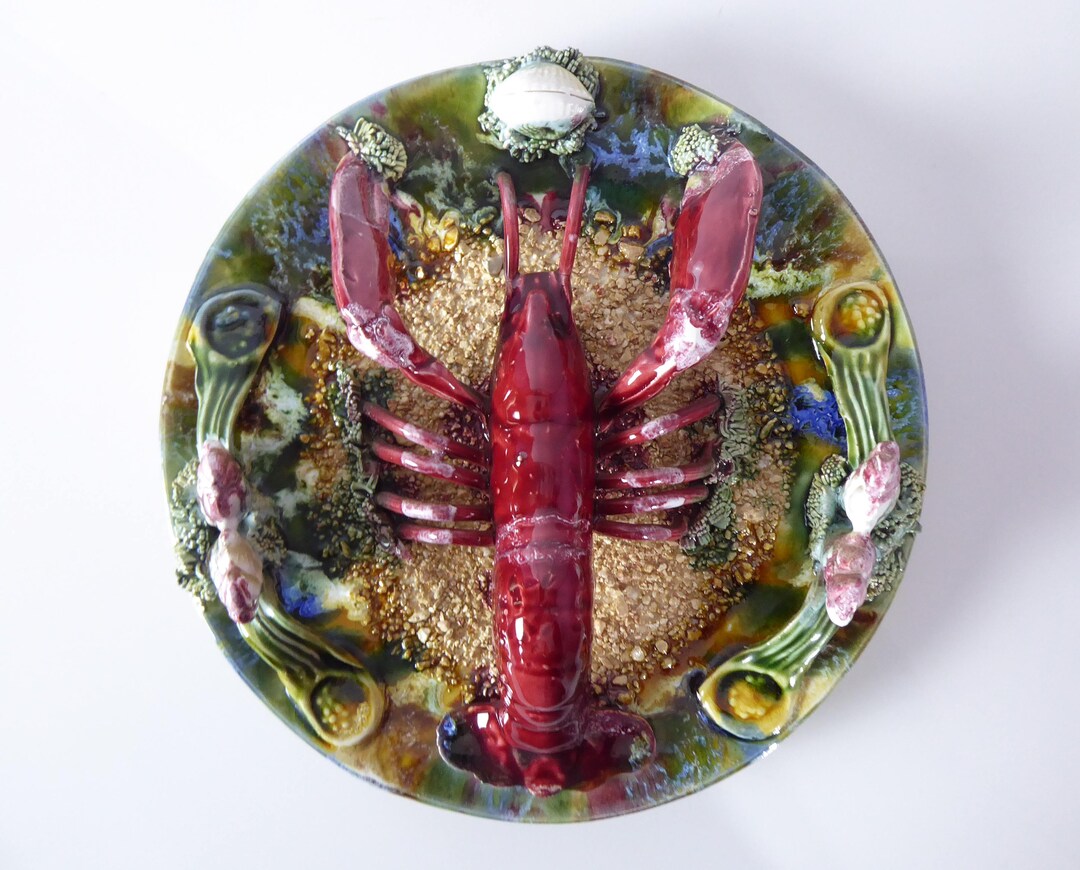Vintage Majolica Lobster Plate - Etsy