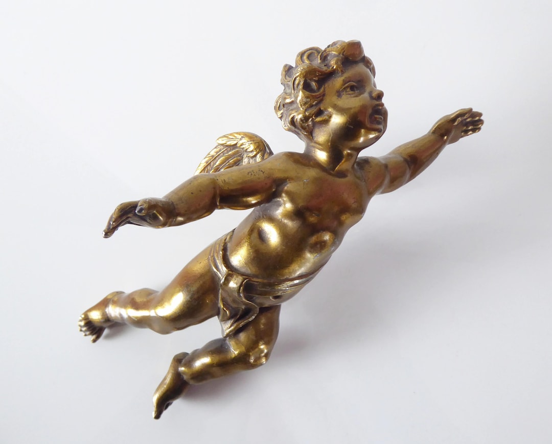 Antique French Winged Cherub Figurine - Vintage Cherub Décor - Bronzed ...