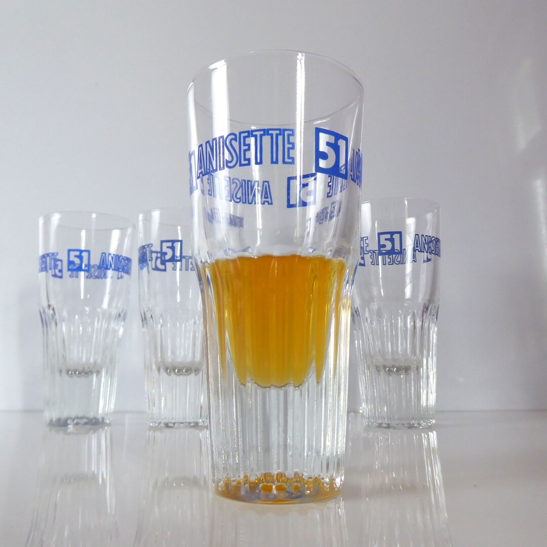 Vintage French Bistro Glasses | Tall Apéritif Glasses | Anisette 51 ...