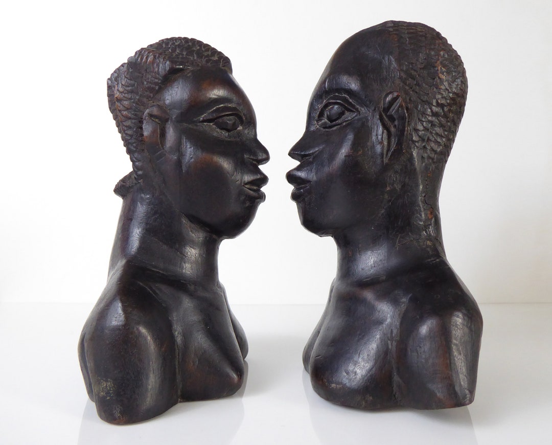 Vintage Hand Carved Ebony African Busts: Tribal Art Carvings - Etsy