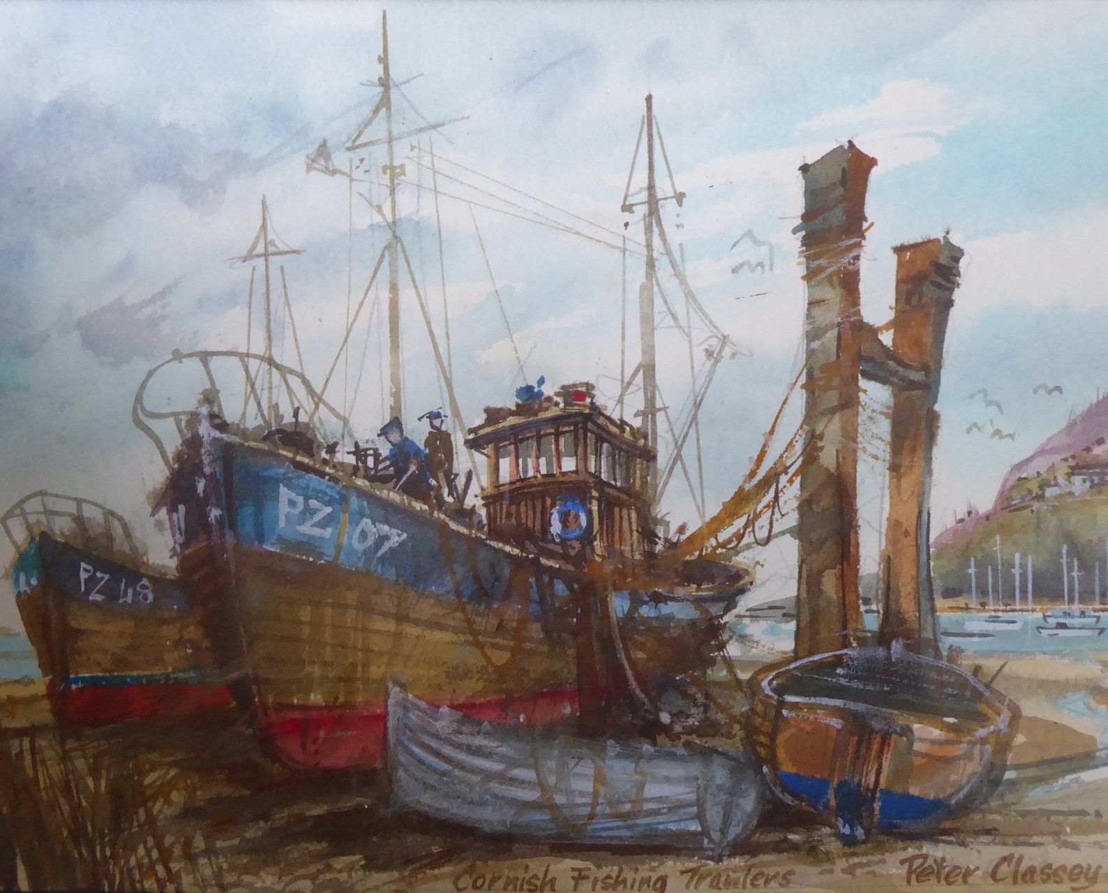 Cornish Fishing Trawlers Vintage Original Watercolour - Etsy