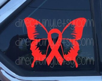 Red Awareness Ribbon Fight Heart Window Decal EB AIDS CHD | Etsy