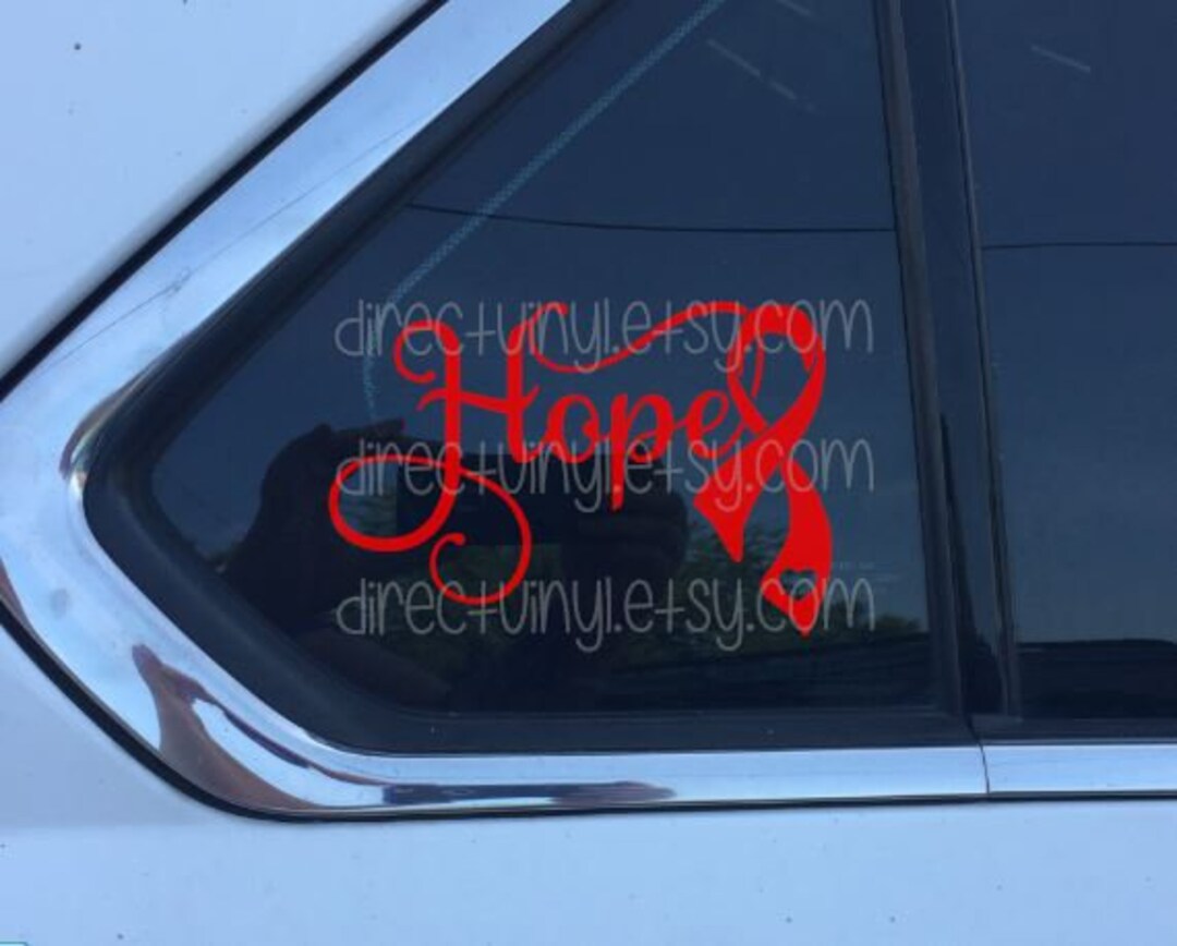 Fancy Hope W/ Red Awareness Ribbon Decal (EB, AIDS, CHD, Aplastic ...