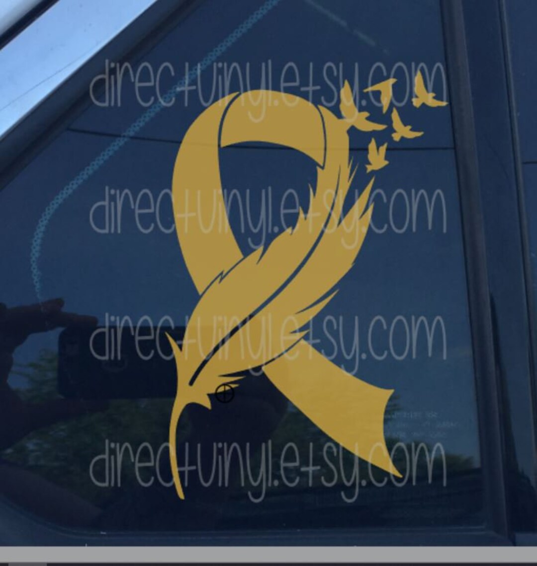Metallic Gold Awareness Ribbon Feather Window Decal (childhood Cancer ...