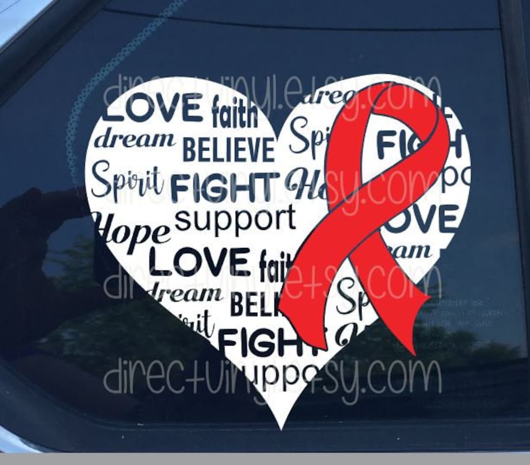 Red Awareness Ribbon Fancy Heart Design Window Decal (EB, AIDS, CHD ...