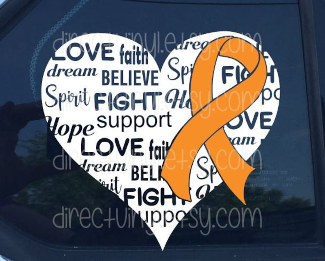 Orange Awareness Ribbon Fancy Heart Window Decal (kidney Cancer, Kidney ...