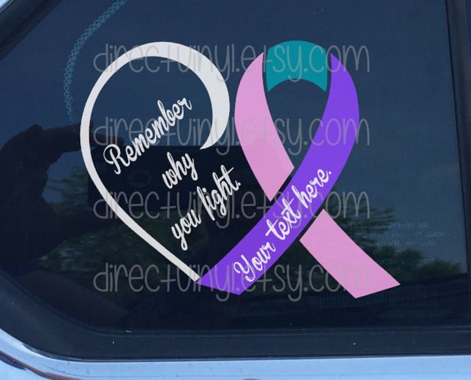 Pink/purple/teal Awareness Ribbon Fight Heart Scroll Design Window ...