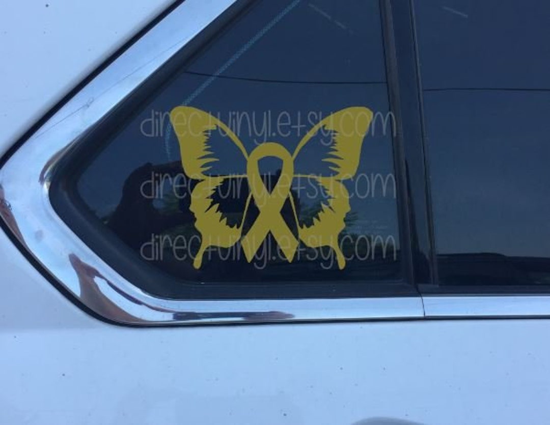 Metallic Gold Awareness Ribbon Butterfly Window Decal (childhood Cancer ...