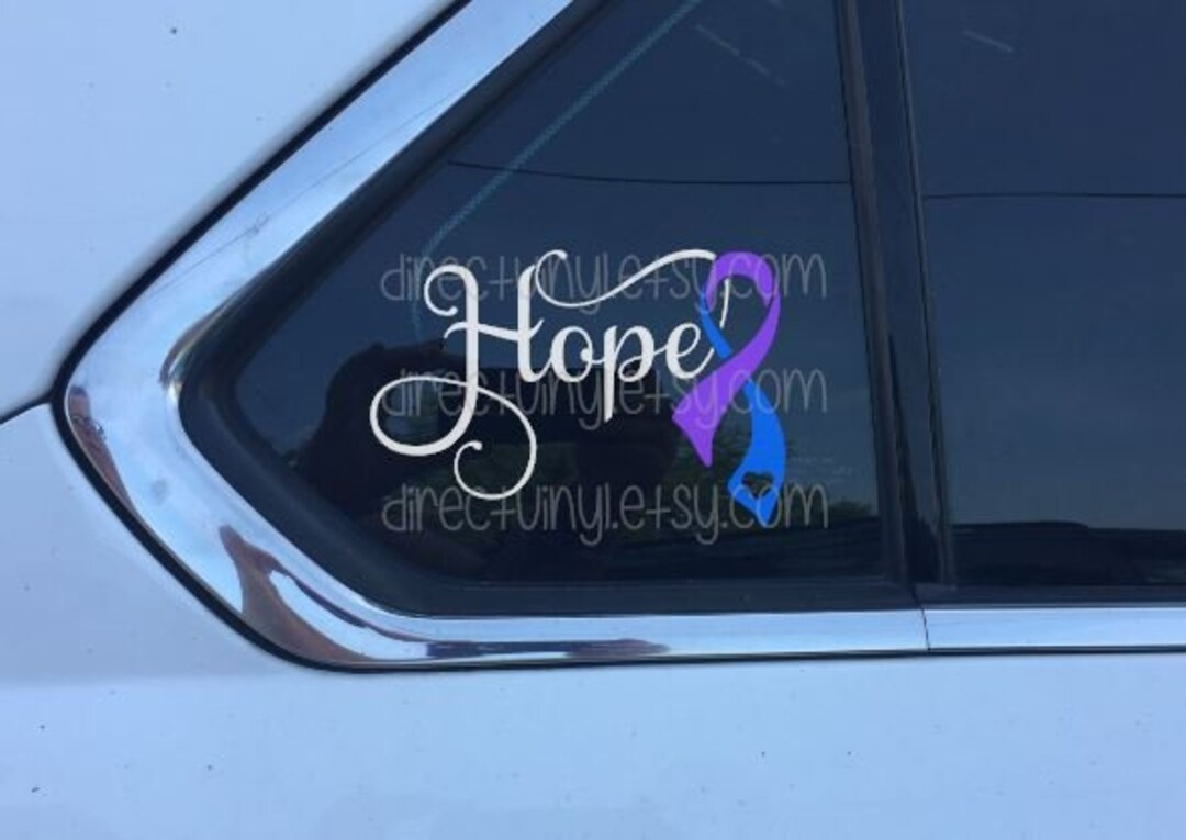 Fancy Hope With Blue and Purple Awareness Ribbon Window Decal ...