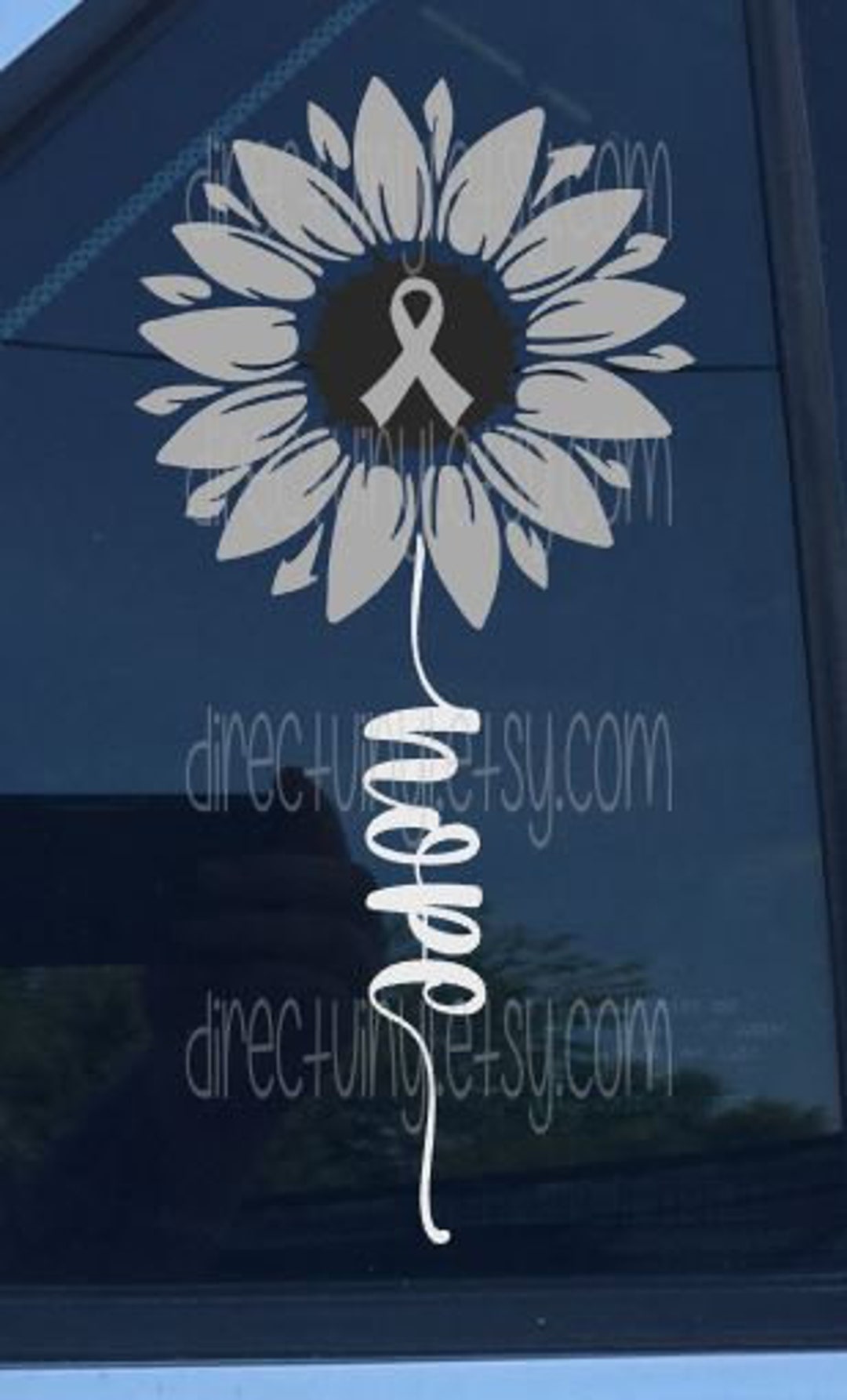 Gray Ribbon Hope Flower Vinyl Decal(brain Tumor, Brain Cancer ...