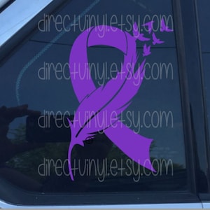 Purple Awareness Ribbon Feather Window Decal (epilepsy, Lupus, Cystic ...