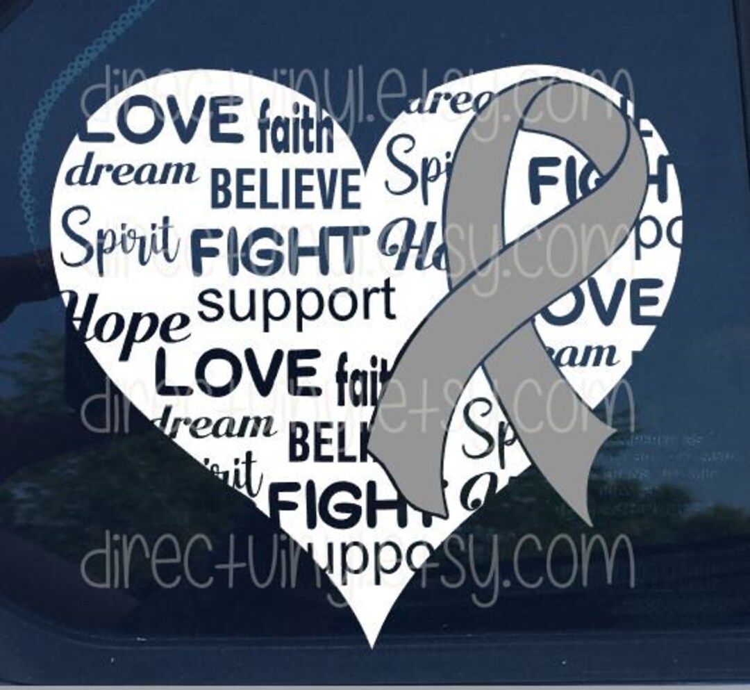 Gray Awareness Ribbon Fancy Heart Window Decal (brain Tumor, Brain ...
