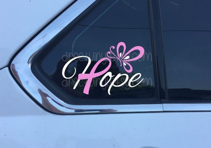 Hope With Pink Awareness Ribbon And Butterfly Window Decal | Etsy