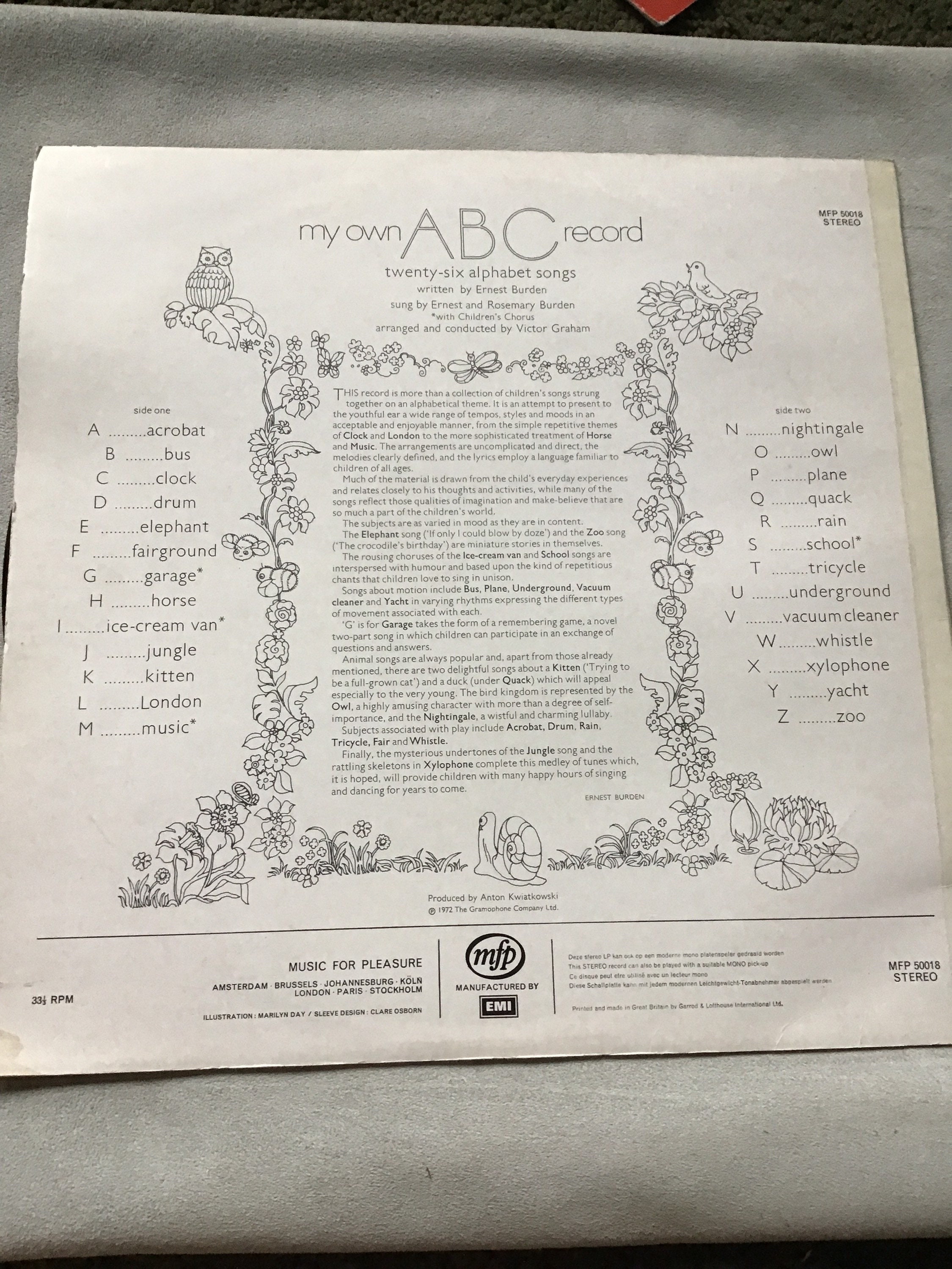 1972 Audio Vinyl My Own ABC Record With 26 Songs - Etsy