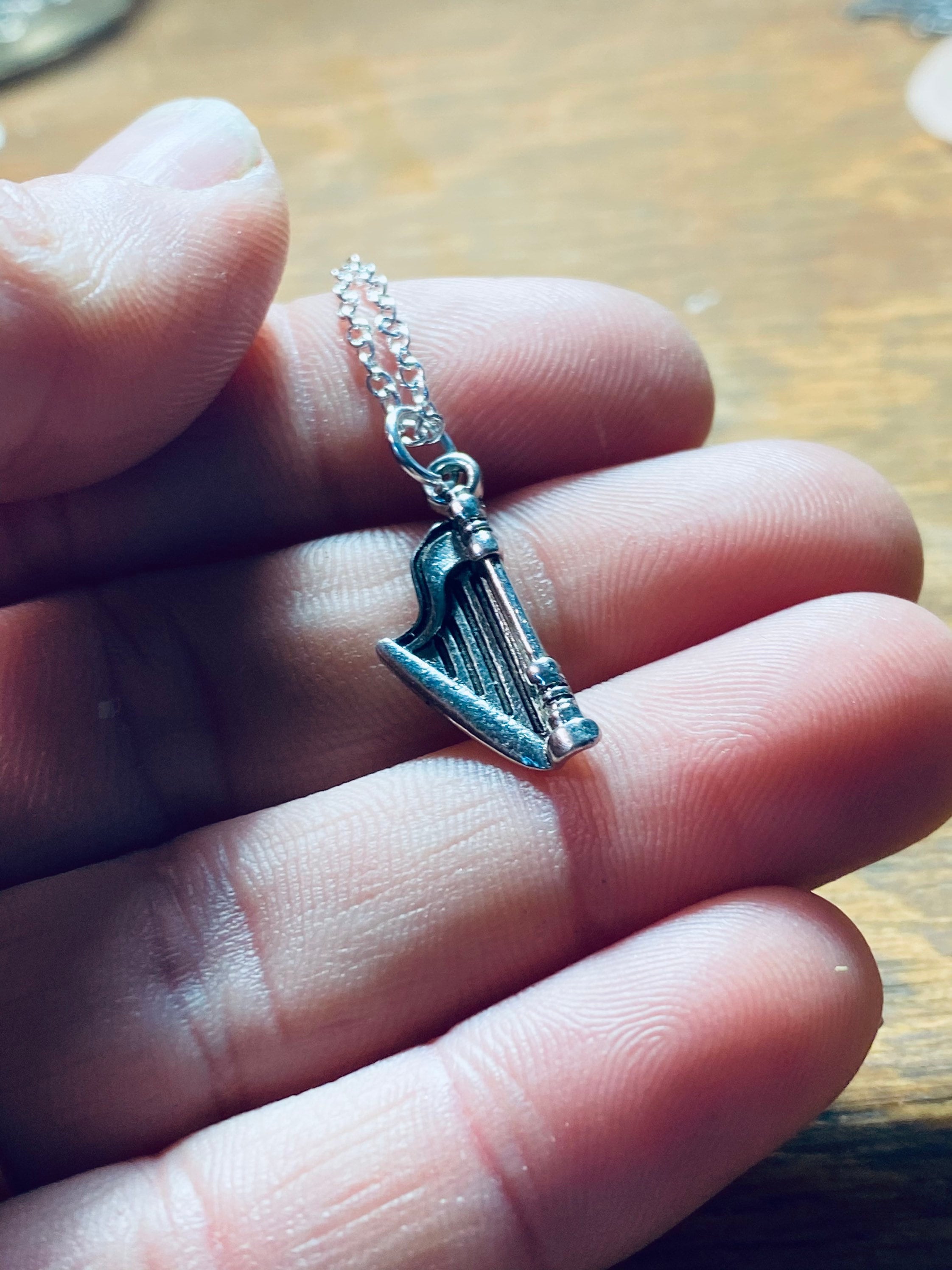 Harp Charm Necklace Silver Harp Music Charm Charm - Etsy UK